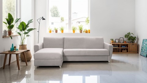 Canapé d'angle convertible réversible 5 places en velours taupe - Ouverture express - Couchage ...